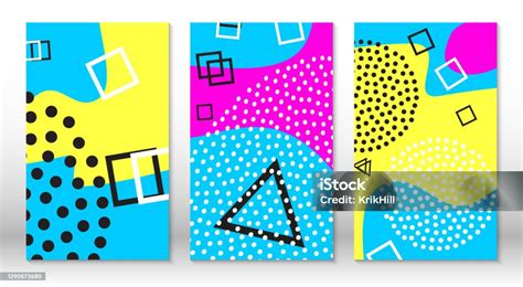 낙서 재미있는 패턴의 세트 힙스터 스타일 8090년대 유동적인 분홍색 파란색 노란색 색상 0명에 대한 스톡 벡터 아트 및 기타