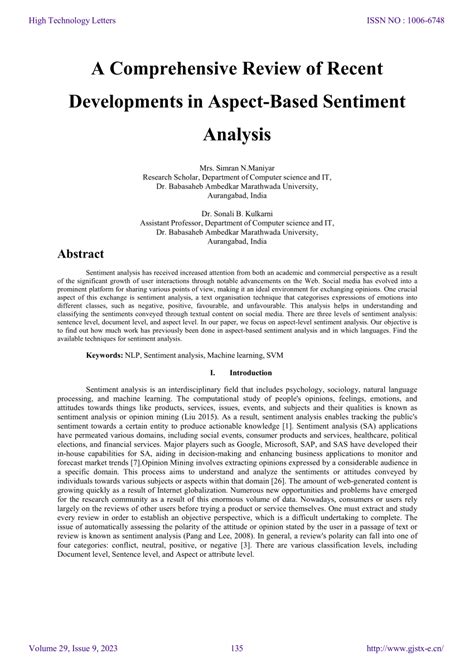 Pdf A Comprehensive Review Of Recent Developments In Aspect Based