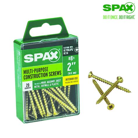 Spax 4101020400502 Multi Material Screws Phillips 8 X 2 Box 20