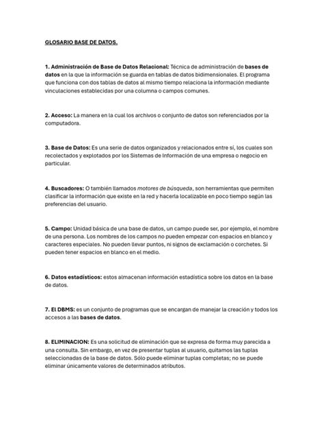Glosario Base De Datos Pdf Bases De Datos Lenguaje De Programación