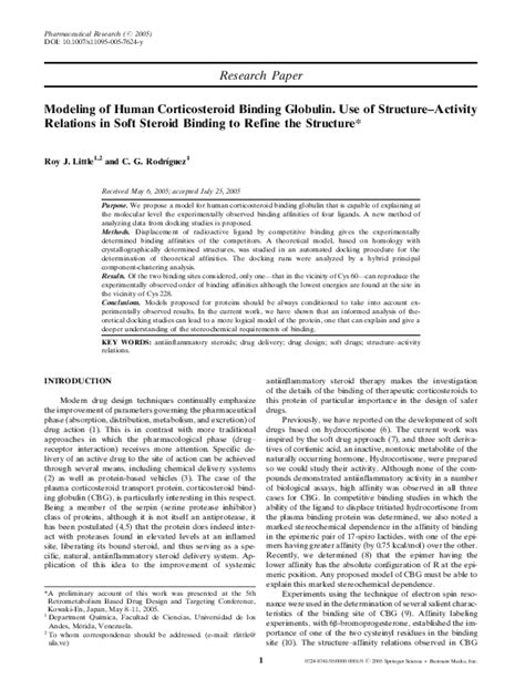 Research Paper Modeling Of Human Corticosteroid Binding Globulin Use Of Structure Activity