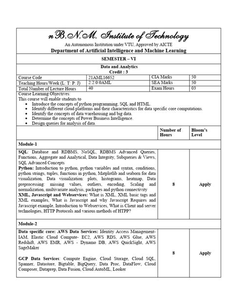 Data And Analytics Syllabus Pdf