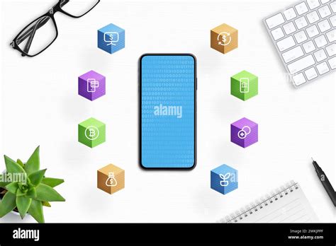 Phone With Binary Code Surrounded By Blockchain Blocks And Finance