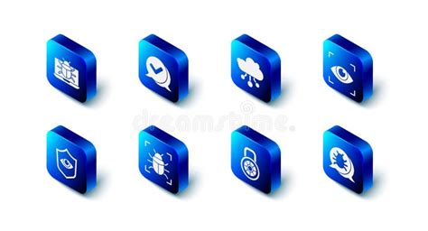 Set Check Mark In Speech Bubble Internet Of Things Eye Scan System Bug Safe Combination Lock