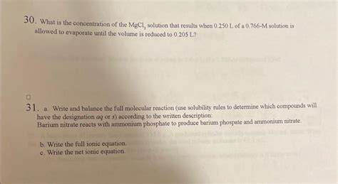 Solved 30 What Is The Concentration Of The Mgcl2 Solution