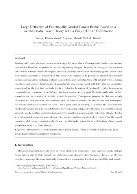 Pdf Large Deflection Of Functionally Graded Porous Beams Based On A