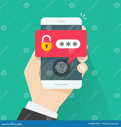 Fingerprint Button And Password Notification Vector On Mobile Phone