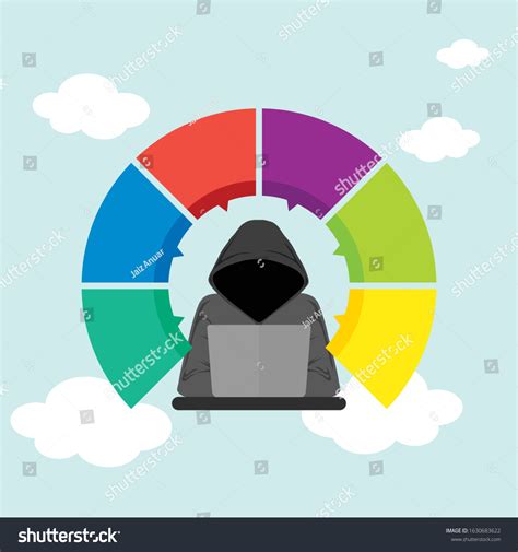Illustration Hacker Six Circular Shape Infographics Vector De Stock Libre De Regalías