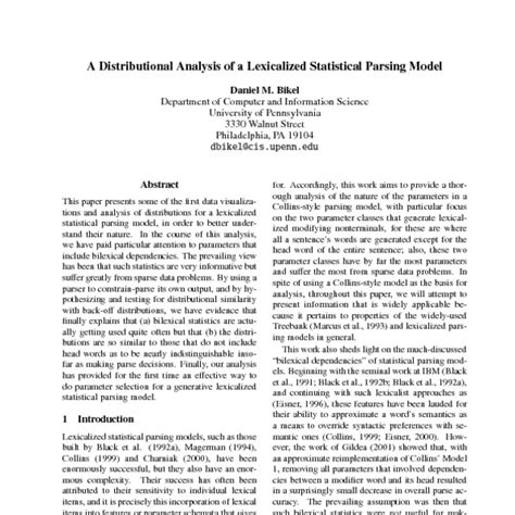 A Distributional Analysis Of A Lexicalized Statistical Parsing Model