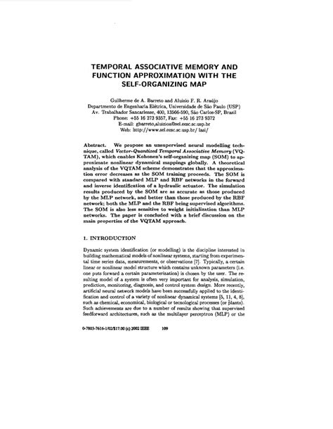 Pdf Temporal Associative Memory And Function Approximation With The Self Organizing Map