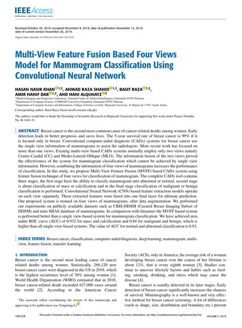 PDF Multi View Feature Fusion Based Four Views Model For Mammogram Classification Using