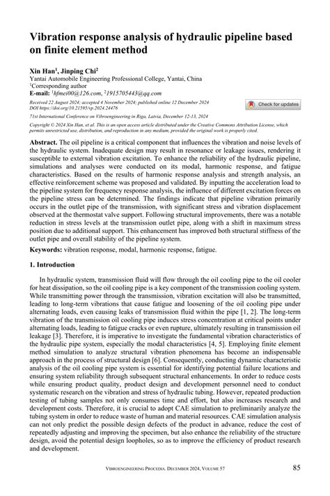 Pdf Vibration Response Analysis Of Hydraulic Pipeline Based On Finite Element Method