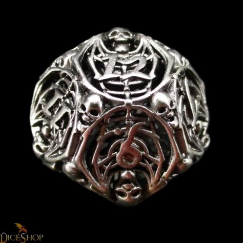 Tdso Metal Hollow Skeleton Antique Silver D12 Dice Thediceshoponline