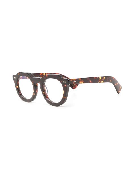 Lesca Round Frame Tortoiseshell Effect Glasses Brown Farfetch Hk