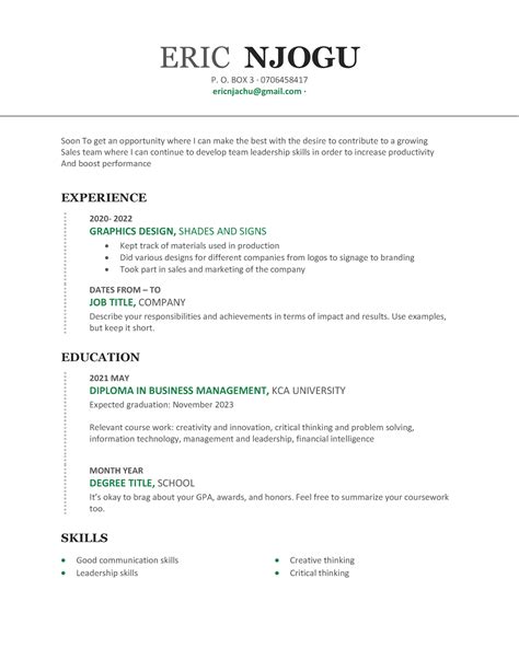 Eric Njogu 1 Eric Njogu P O Box 3 · 0706458417 Ericnjachu Gmail · Soon To Get An Opportunity