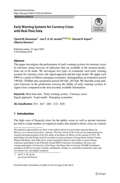 Pdf Early Warning Systems For Currency Crises With Real Time Data
