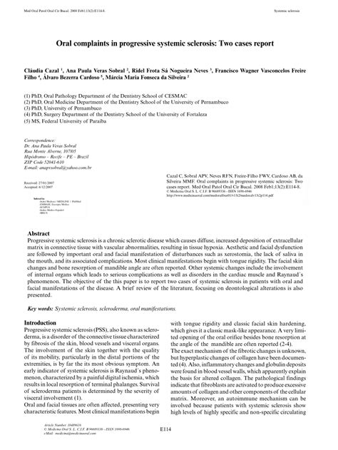 Pdf Oral Complaints In Progressive Systemic Sclerosis Two Cases Report