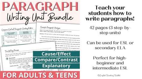 Adult ESL Paragraph Writing Units With Worksheets Activities Rubrics BUNDLE