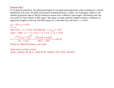 Practice Exercises 5D Solutions Exercise 5D In The General Population The Gestational Length