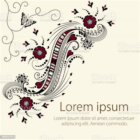 멘디 장식의 벡터 그림입니다 전통적인 인도 스타일 헤나 문신 스티커 멘디와 요가 디자인 장식 꽃 요소 카드과 인쇄 꽃 벡터 일러스트 레이 션을 추상화 합니다 0명에 대한