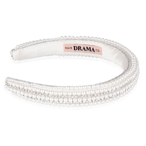Buy Hair Drama Co Pearls And Crystal Puff Hair Band White Online