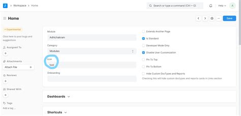 how to set icon to a custom workspace in frappe framework frappe