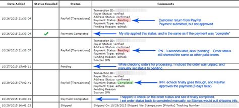 paypal payment status completed vs pending same store order status