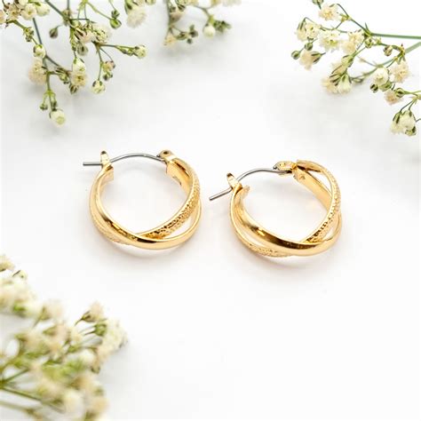 Gold Criss Cross Textured Hoop Earrings Nickel Free Earrings Ireland
