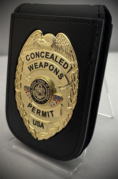 Concealed Weapons Permit Badge With Center Flags And Magnetic Id Neck