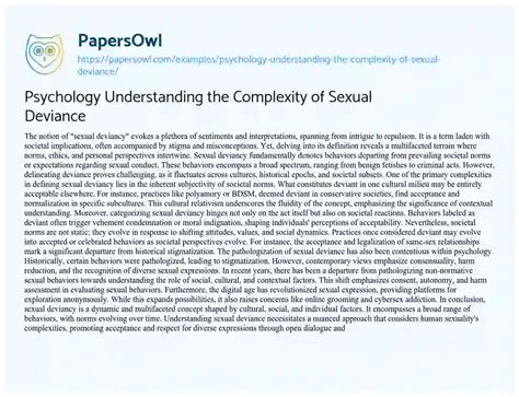 Psychology Understanding The Complexity Of Sexual Deviance Free Essay Example 381 Words