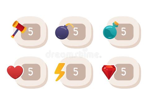 Game Ui Icons Mobile Application Or Game Interface Elements Cartoon Colorful Design Stock