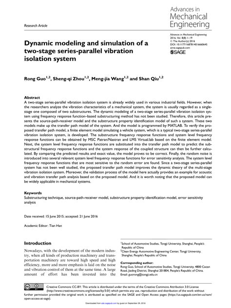 Pdf Dynamic Modeling And Simulation Of A Two Stage Series Parallel Vibration Isolation System
