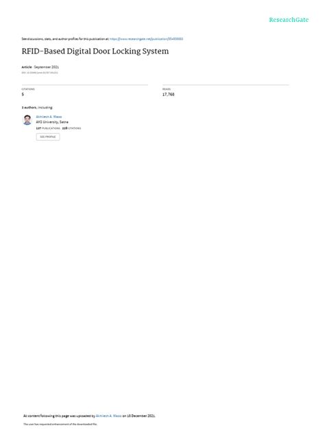 Rfid Based Digital Door Locking System Pdf Radio Frequency Identification Arduino