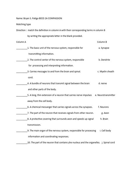 Matching Type Test Pdf