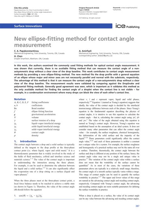 New Ellipse Fitting Method For Contact Angle Measurement