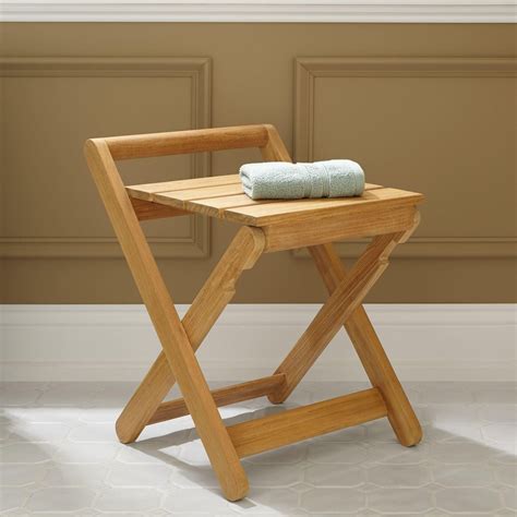 Dhara Teak Folding Shower Stool Shower Stool Teak Shower Stool Teak
