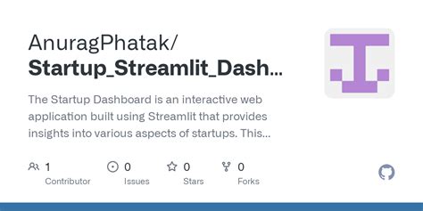 Github Anuragphatak Startup Streamlit Dashboard The Startup Dashboard Is An Interactive Web