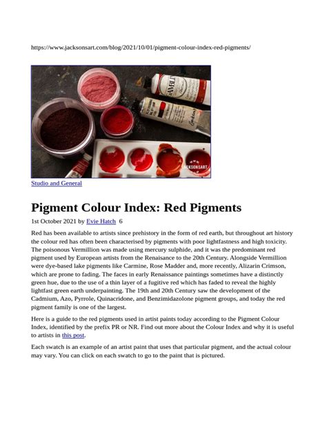Pigment Colour Index Red Pigments Jackson S Art Pdf Pigment