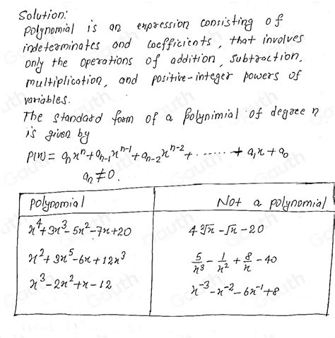 Solved Drag The Expressions Into The Boxes To Correctly Complete The Table Polynomial Not A