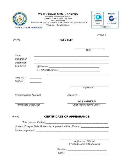 Pass Slip Pdf