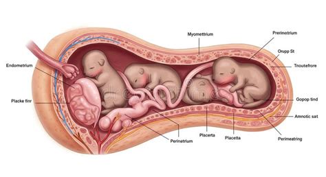 Illustration Of A Mammalian Uterus Cross Section Showing Three