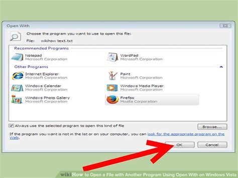 how to open a file with another program on windows vista using open