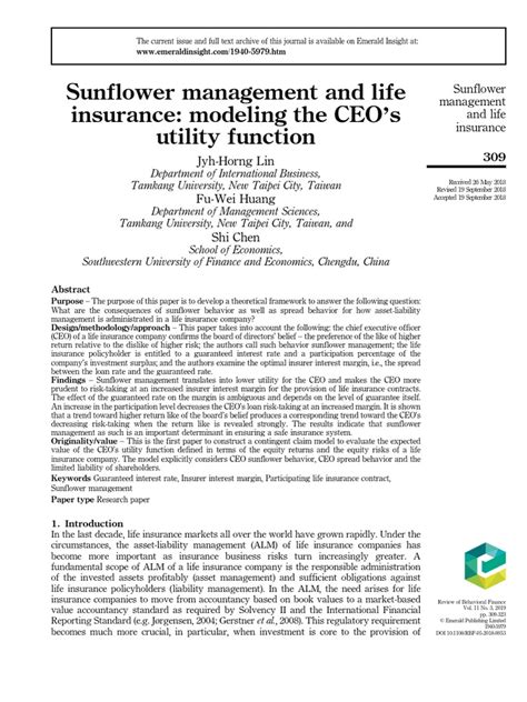 Sunflower Management And Life Insurance Modeling The Ceos Utility