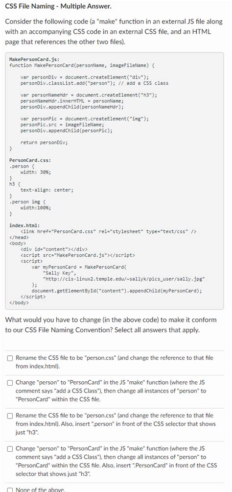 Solved CSS File Naming Multiple Answer Consider The Chegg