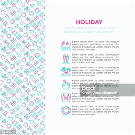 얇은 선 아이콘 휴일 개념 태양 요트 아이스크림 서핑 호텔 비치 파라솔 섬 코코넛 음료 비행기 불가사리 사진 Lifebuoy 배너 인쇄 미디어 벡터 그림입니다 0명에 대한