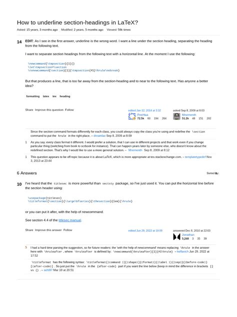 Formatting How To Underline Section Headings In Latex Stack