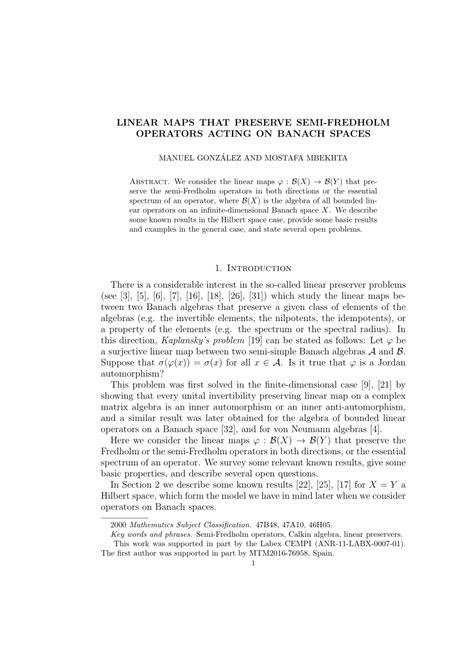 Pdf Linear Maps That Preserve Semi Fredholm Operators Acting On Banach Spaces