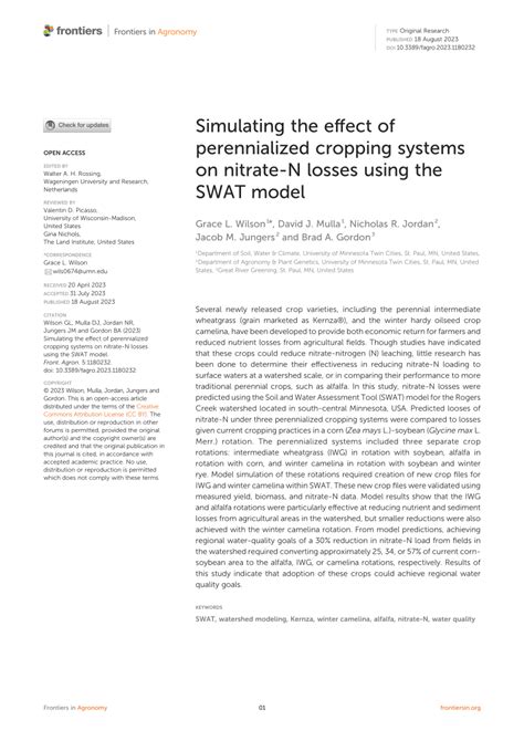 Pdf Simulating The Effect Of Perennialized Cropping Systems On