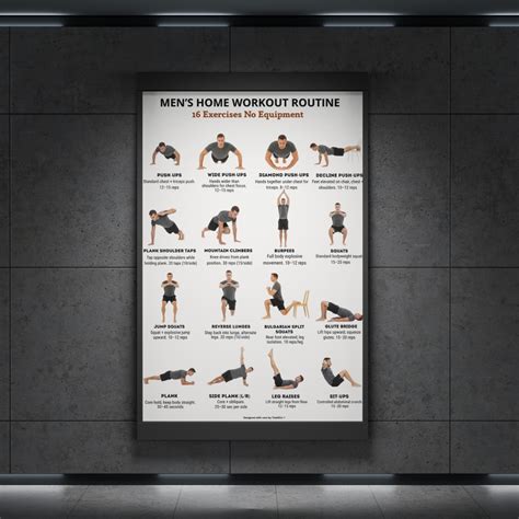 Mens Home Workout Routine Printable 16 No Equipment Exercises