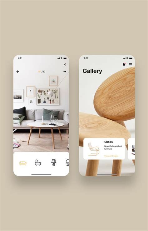 Two Mobile Screens Showing The Interior Design And Furniture In An App For Home Decorating